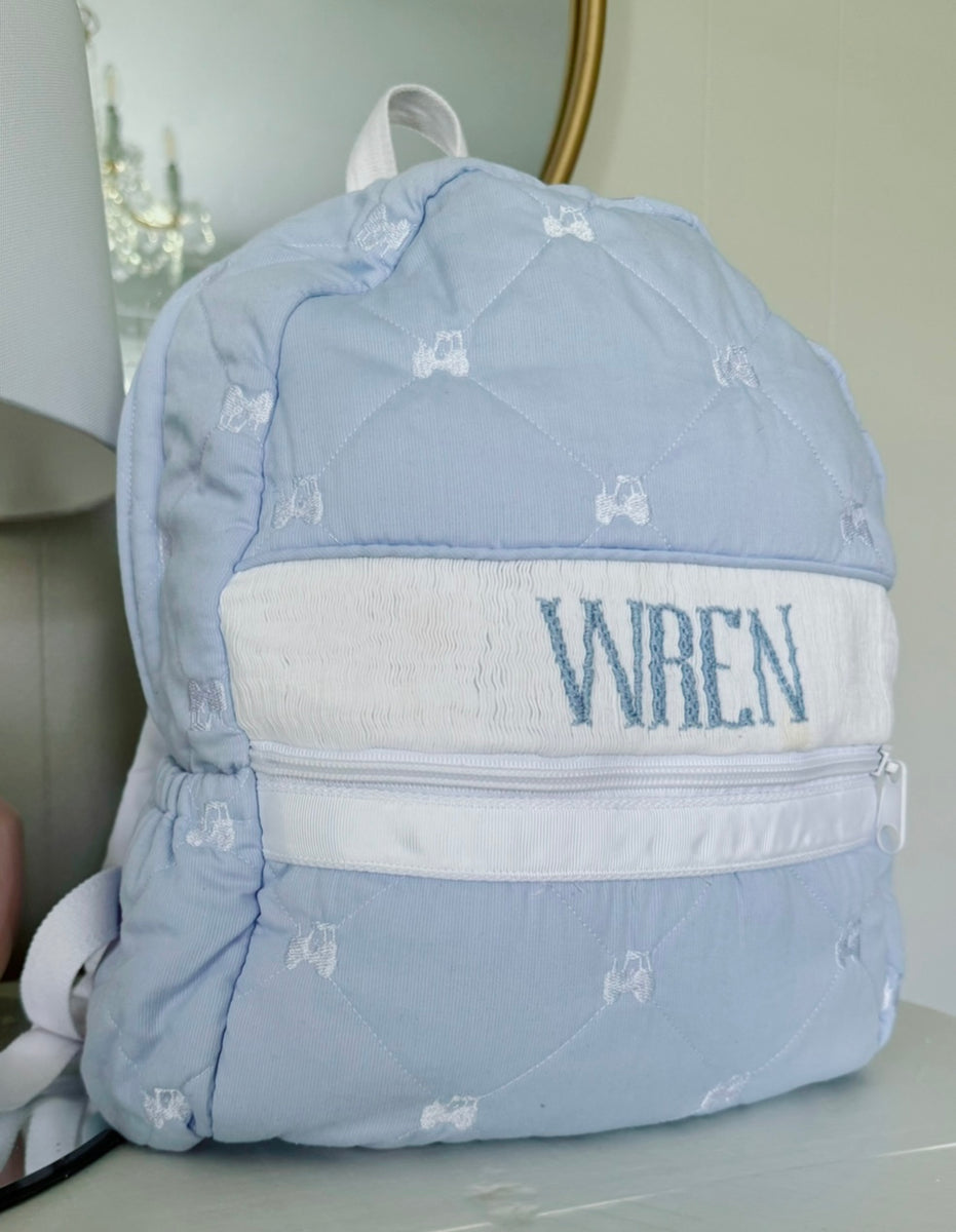 Pre-ORDER: Quilted Blue Gingham Backpack – The Trendy Toddler Smocked